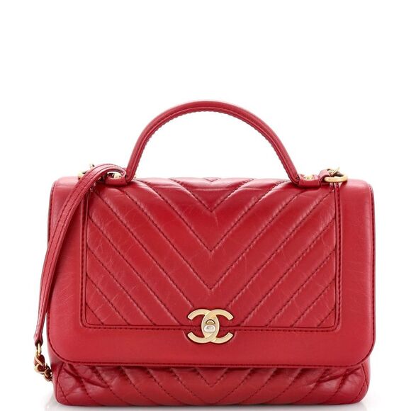 CHANEL | Bags | Chanel Top Handle Flap Bag Chevron Calfskin Small Red ...